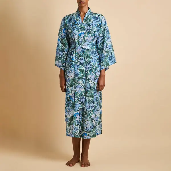 Olivia Von Halle Amaya Azura Floral Robe - Blue