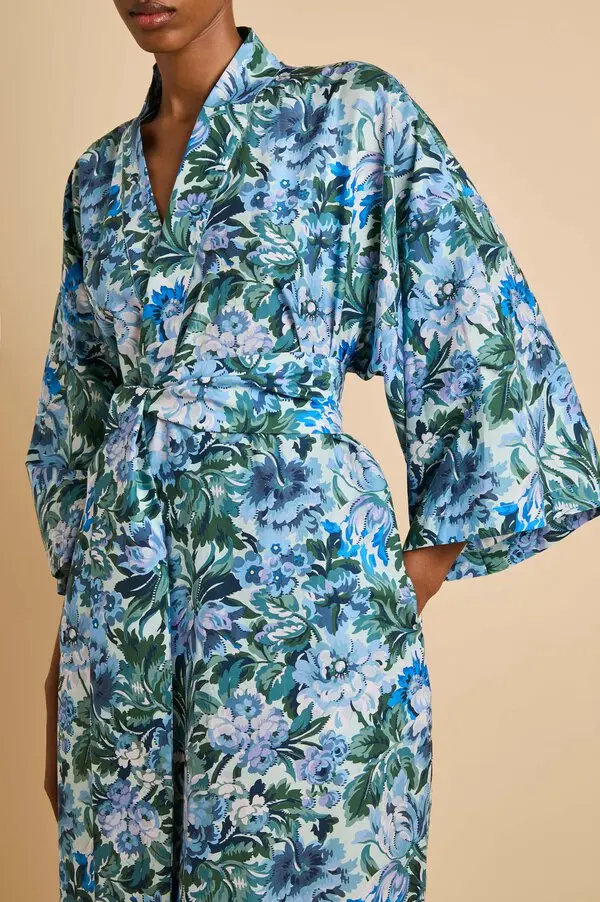Olivia Von Halle Amaya Azura Floral Robe
