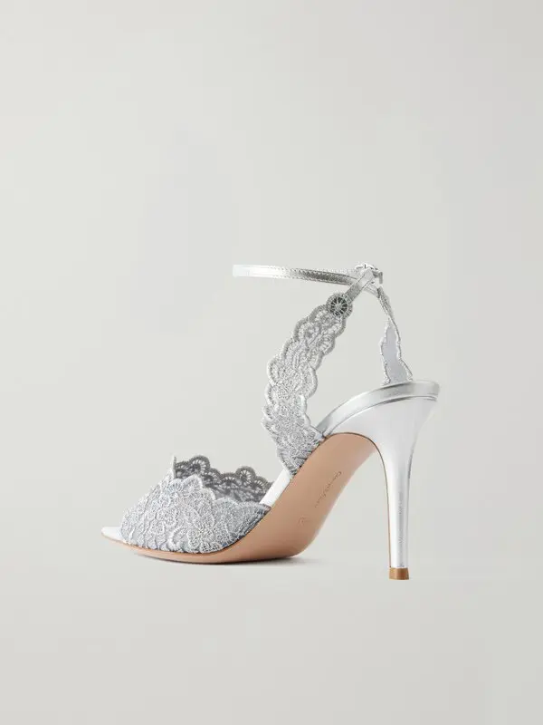 GIANVITO ROSSI 85 Metallic Leather-trimmed Lace Sandals