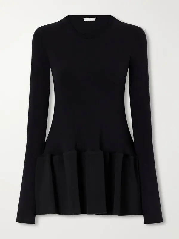FFORME Corinne Ruffled Crepe-trimmed Stretch-jersey Blouse - Black