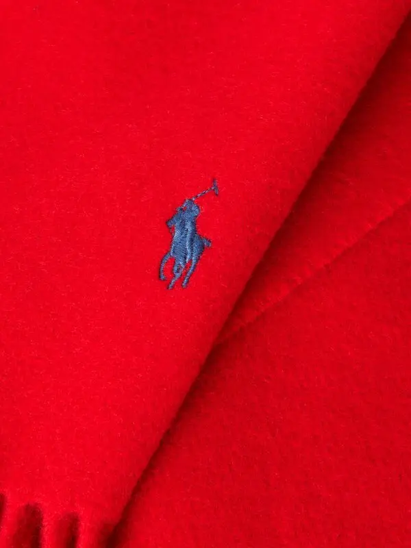 Polo Ralph Lauren Logo-embroidered Fringe-trimmed Brushed-wool Scarf