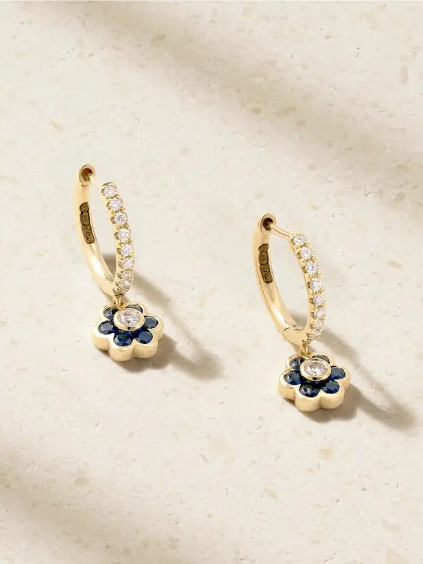 ANITA KO Flora 18-karat Gold, Diamond And Sapphire Hoop Earrings - Blue