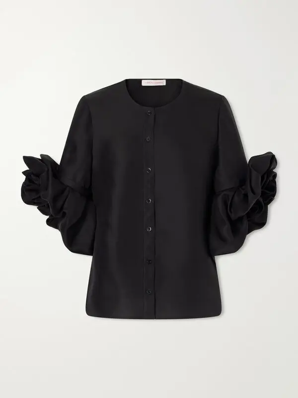 Carolina Herrera Ruffled Silk-satin Blouse - Black