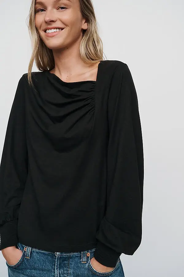 NATION LOS ANGELES Erica Cotton Blend Asymmetric Top