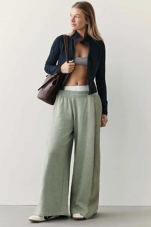 Daily Practice Mixed It Up 100% Cotton High Rise Wide Leg Pants - Moss