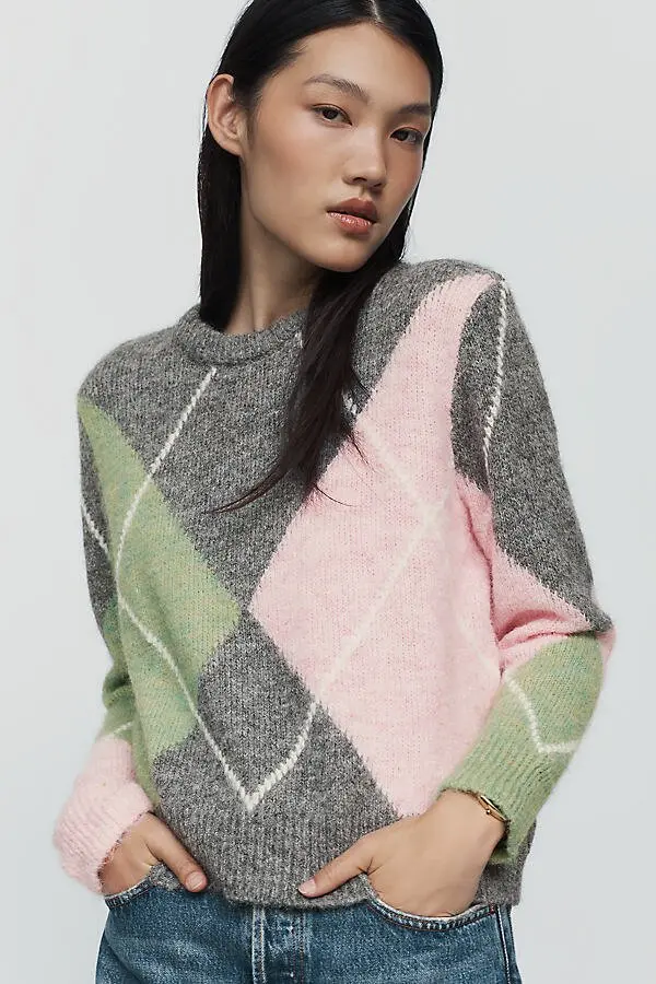 RAISONNEL Wool Blend Sweater - Grey Pattern