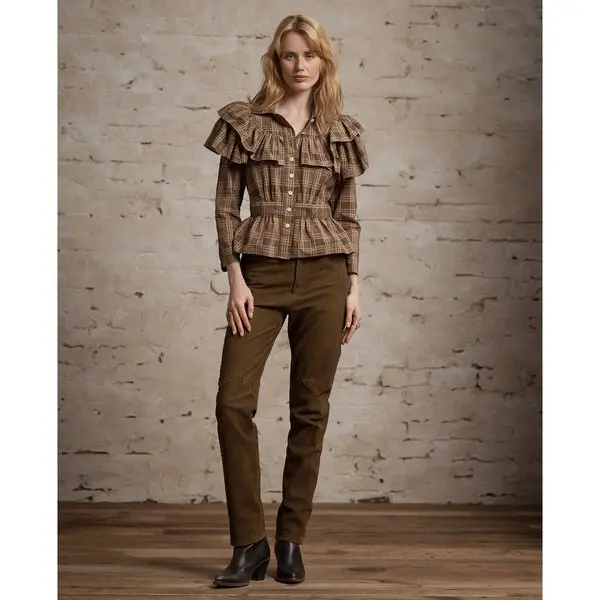 Ralph Lauren Ruffle-trim Plaid Cotton Blouse
