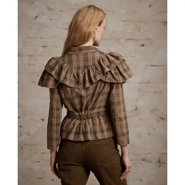 Ralph Lauren Ruffle-trim Plaid Cotton Blouse