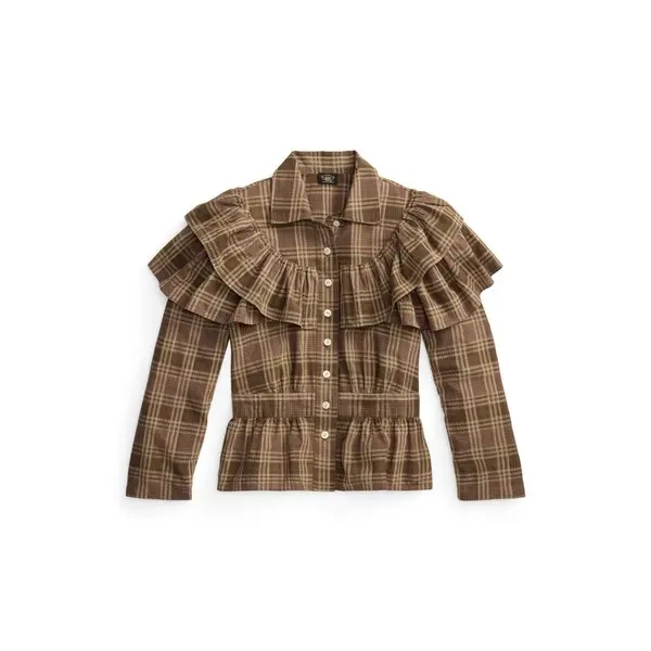 Ralph Lauren Ruffle-trim Plaid Cotton Blouse