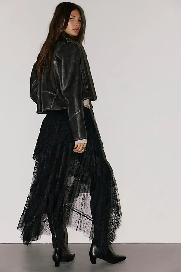 Free People Cosette Spliced Lace Asymmetrical Skirt