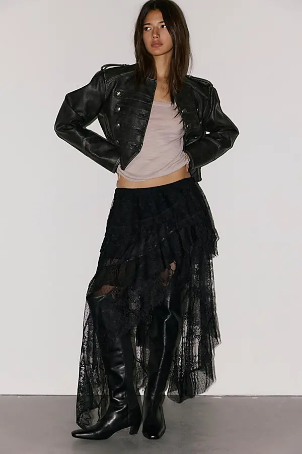 Free People Cosette Spliced Lace Asymmetrical Skirt