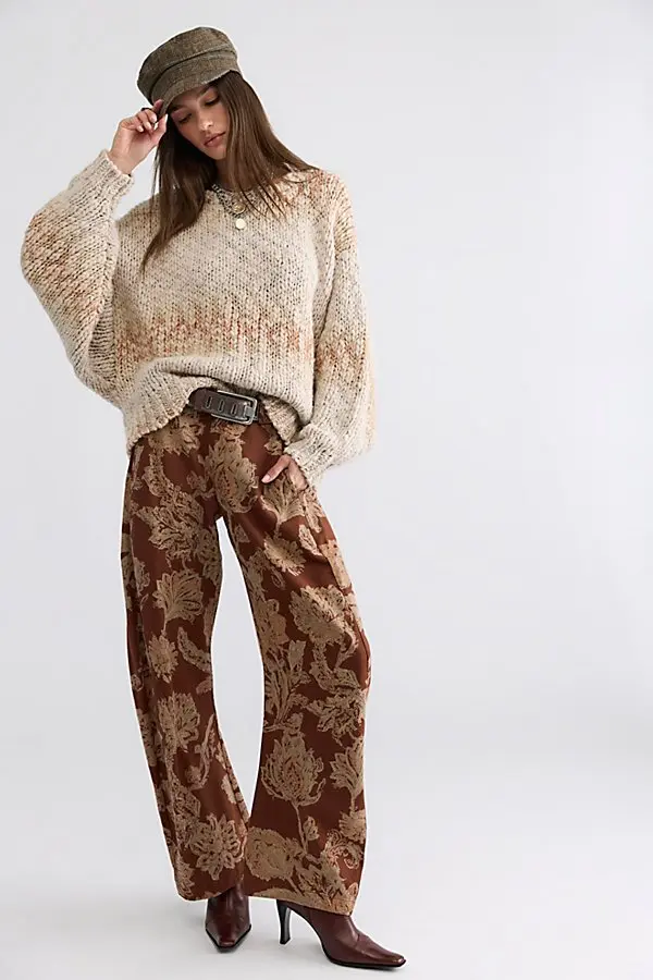 Free People Spotlight Printed Barrel Trousers - Chocolate Combo