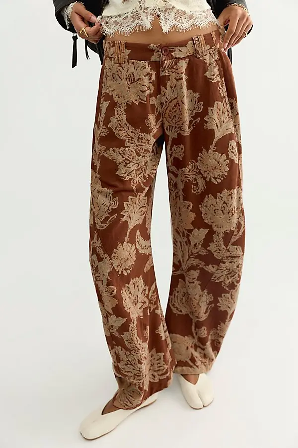 Free People Spotlight Printed Barrel Trousers - Chocolate Combo