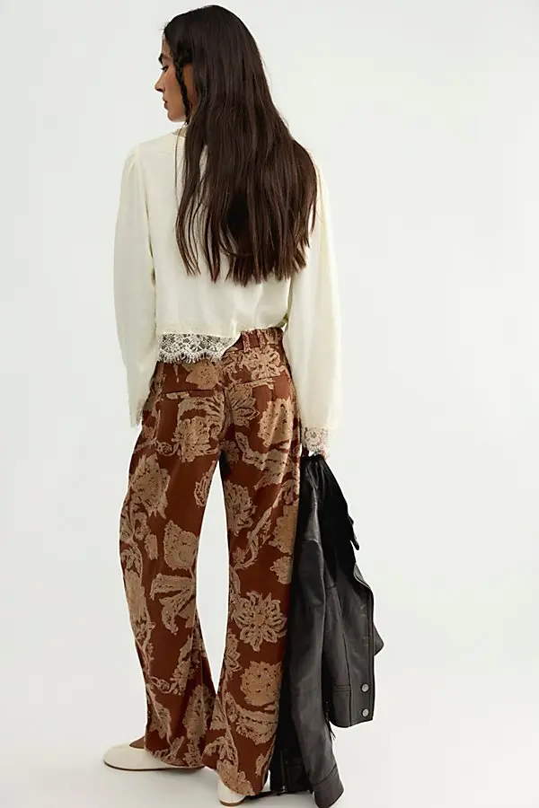 Free People Spotlight Printed Barrel Trousers - Chocolate Combo