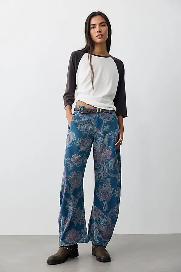 Free People Spotlight Printed Barrel Trousers - River Combo