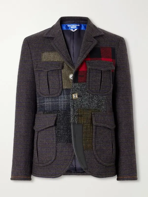 Junya Watanabe Patchwork Checked Wool And Cashmere-blend Woven Blazer
