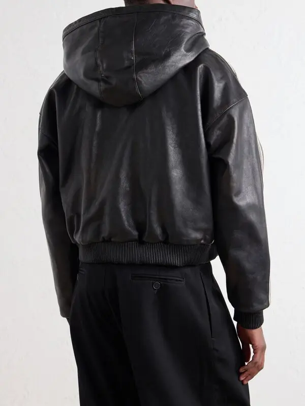 424 Logo-appliquéd Shearling-lined Striped Leather Hooded Jacket