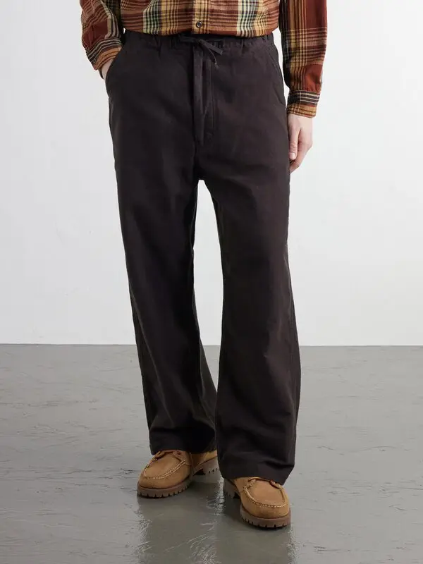 ORSLOW New Yorker Straight-leg Brushed Cotton-felt Drawstring Trousers