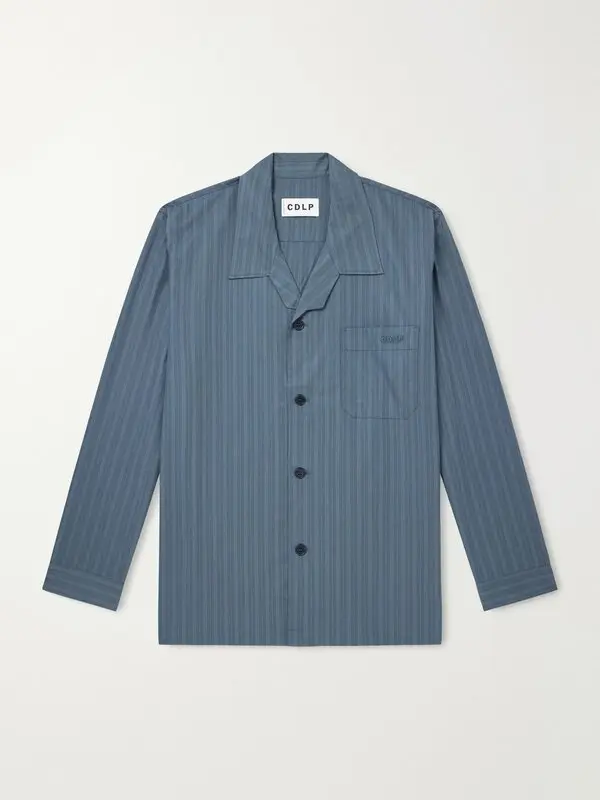 CDLP Logo-embroidered Striped Organic Cotton-poplin Pyjama Shirt
