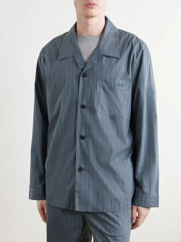 CDLP Logo-embroidered Striped Organic Cotton-poplin Pyjama Shirt