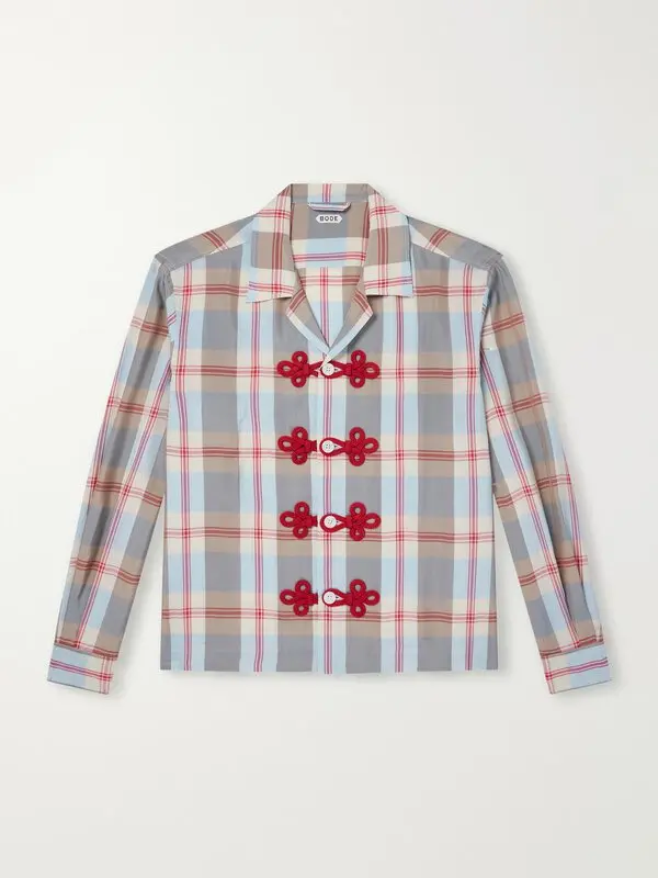 BODE Canyon Trillium Camp-collar Appliquéd Checked Organza Shirt
