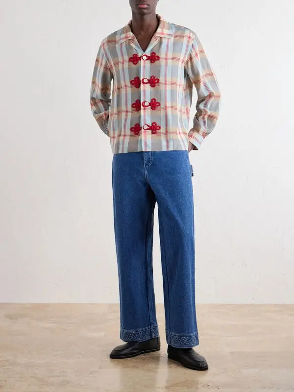 BODE Canyon Trillium Camp-collar Appliquéd Checked Organza Shirt