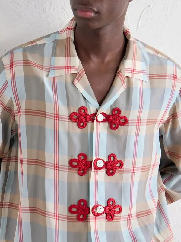 BODE Canyon Trillium Camp-collar Appliquéd Checked Organza Shirt