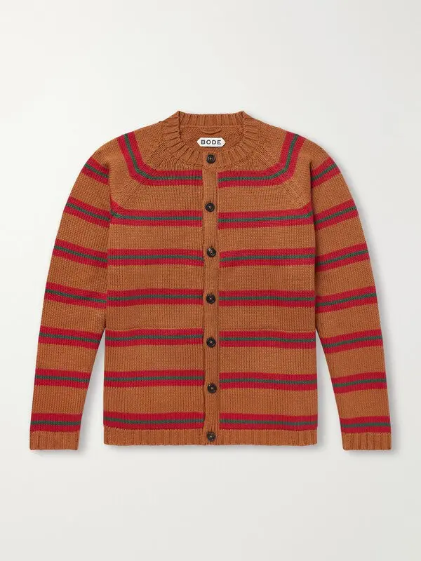 BODE Holly Striped Cotton And Merino Wool-blend Cardigan