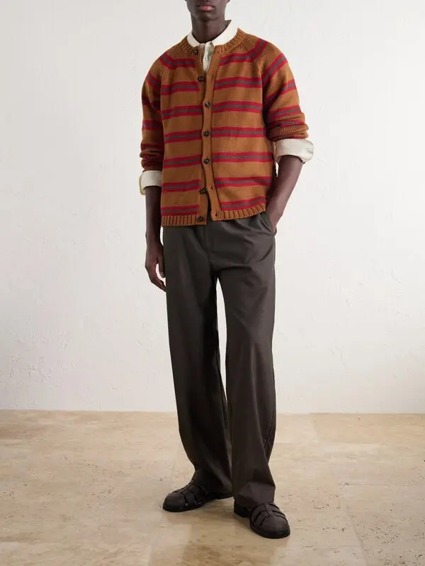 BODE Holly Striped Cotton And Merino Wool-blend Cardigan