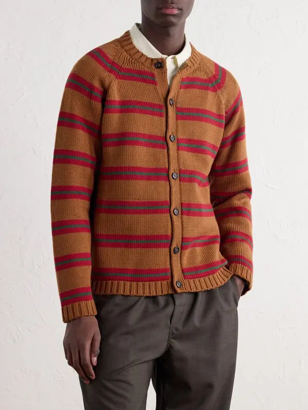 BODE Holly Striped Cotton And Merino Wool-blend Cardigan