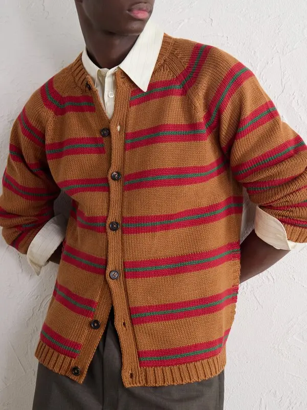 BODE Holly Striped Cotton And Merino Wool-blend Cardigan