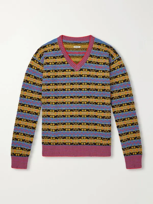 BODE Bracken Fair Isle Cotton-jacquard Sweater