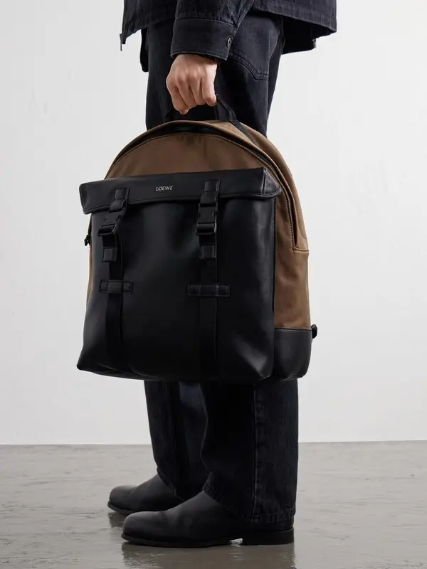 Loewe Logo-print Canvas-trimmed Leather Backpack