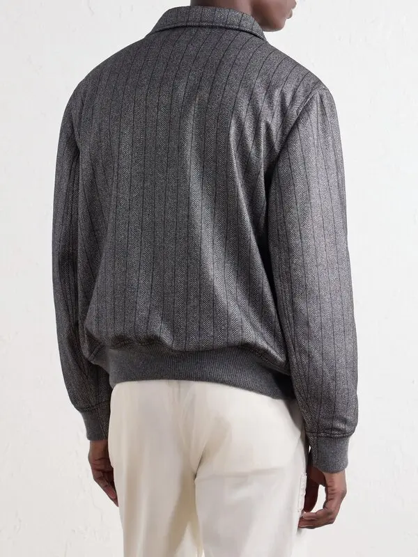 Brunello Cucinelli Pinstriped Herringbone Cashmere And Silk-blend Woven Blouson Jacket
