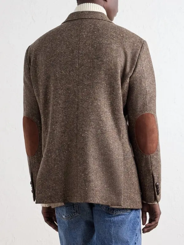 FORTELA Bernardo Flecked Suede-trimmed Virgin Wool-tweed Blazer