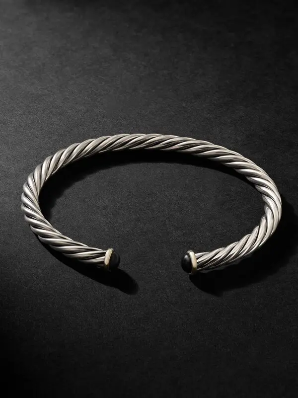 David Yurman Cable Sterling 14-karat Gold And Onyx Cuff - Silver