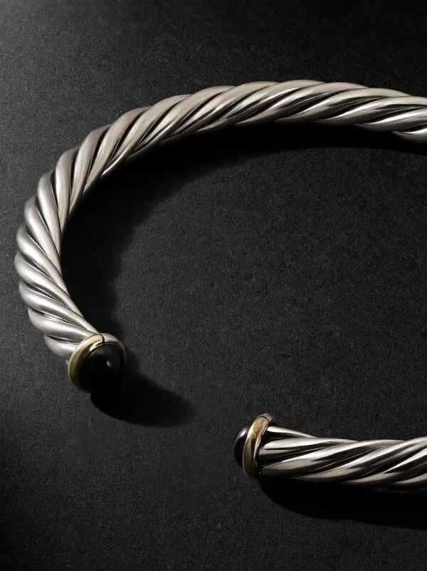 David Yurman Cable Sterling 14-karat Gold And Onyx Cuff