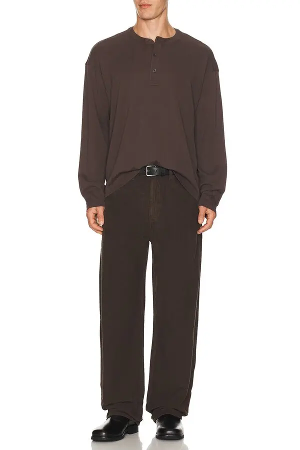 FRAME Long Sleeve Henley Shirt In Brown