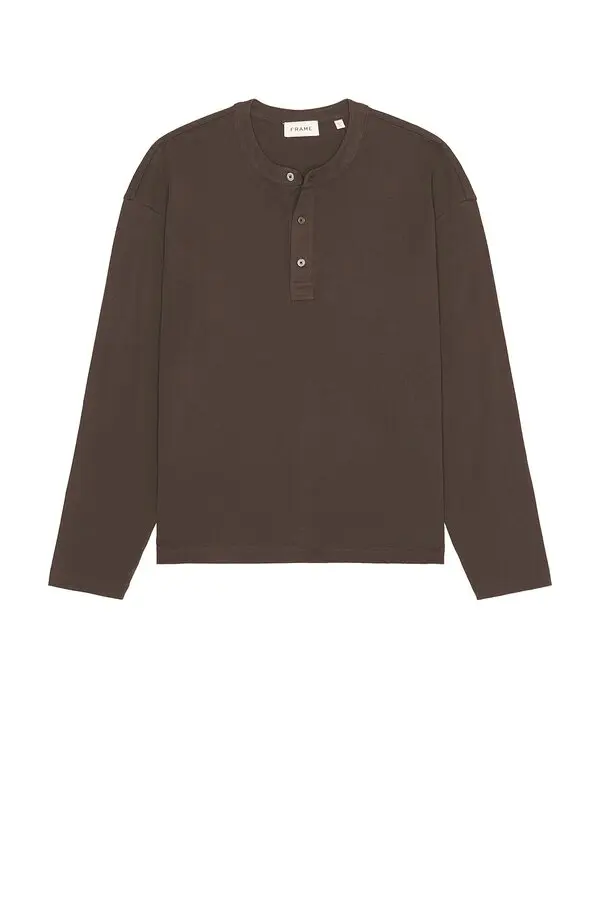 FRAME Long Sleeve Henley Shirt In Brown