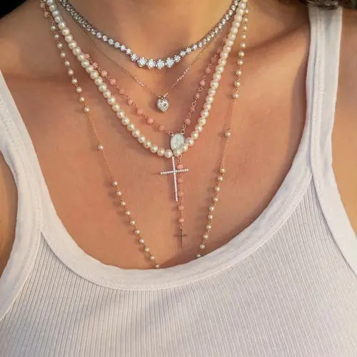 LENI JAMES The Amelia Chalcedony Rosary Necklace