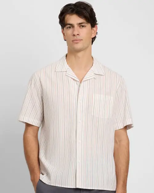 Onia Pinstripe Convertible Vacation Shirt