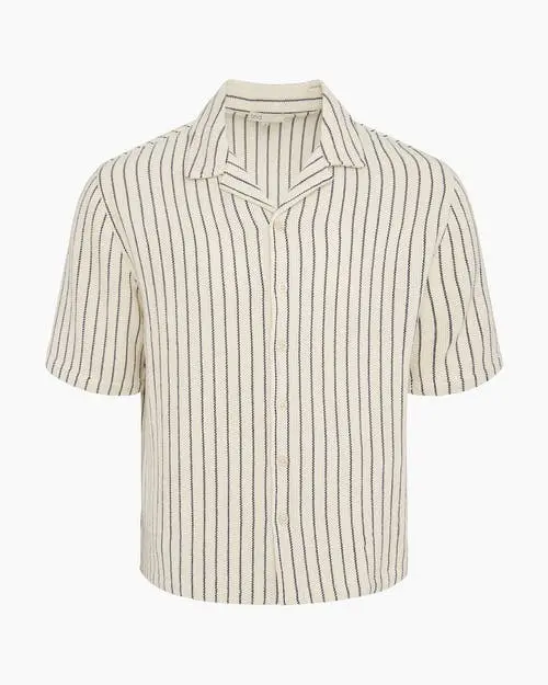 Onia Rafia Stripe Relaxed Camp Shirt - Ivory Multi