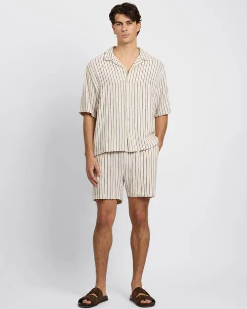 Onia Rafia Stripe Relaxed Camp Shirt - Ivory Multi