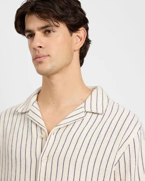 Onia Rafia Stripe Relaxed Camp Shirt - Ivory Multi