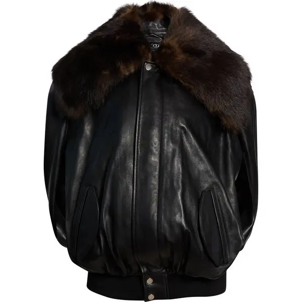 Rabanne Leather Jacket With Genuine Shearling Collar