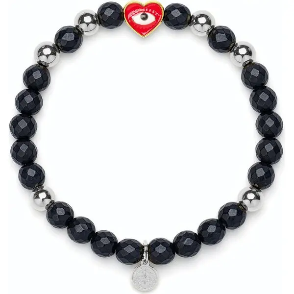SEVEN SAINTS Onyx Heart Bracelet For Protection & Focus - Silver