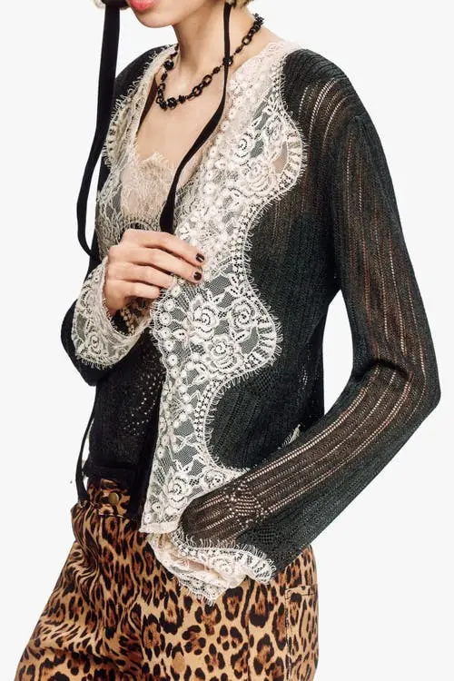 Anna Sui Without Bow Lingerie Lace Knit Cardigan