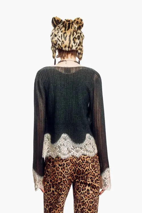 Anna Sui Without Bow Lingerie Lace Knit Cardigan