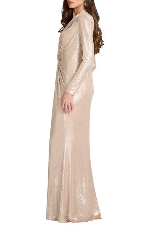Tadashi Shoji Ferrum Metallic Twist Drape Gown