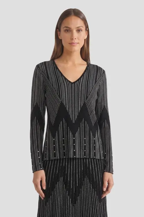 Ming Wang Silver Lurex Studded Soft Knit Top